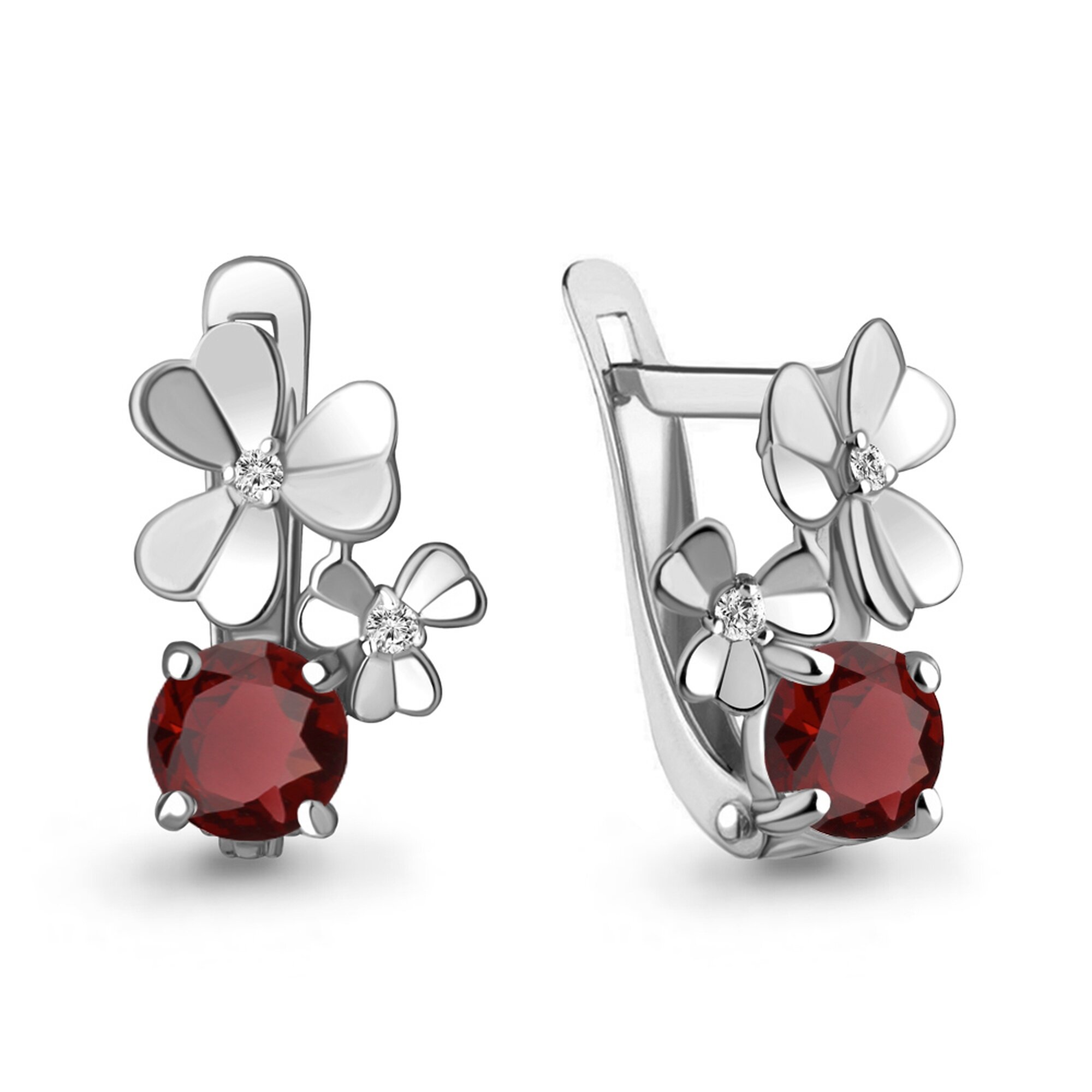 Серьги, серебро, 925 проба, родирование, гранат, фианит