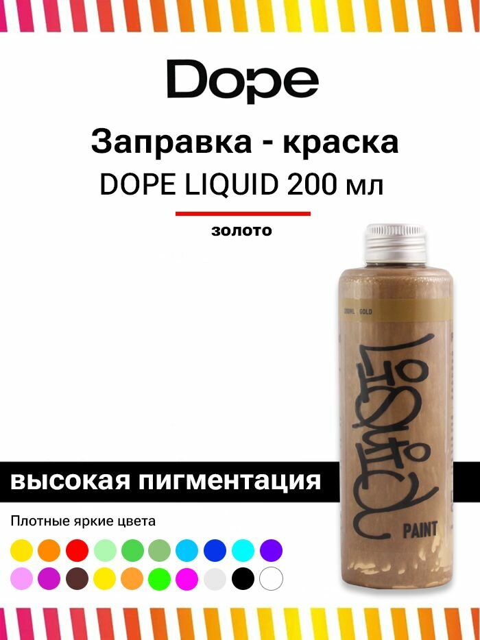 Заправка краска Dope Liquid paint золотая 200 мл gold chrome чернила для маркеров и сквизеров, для граффити и теггинга
