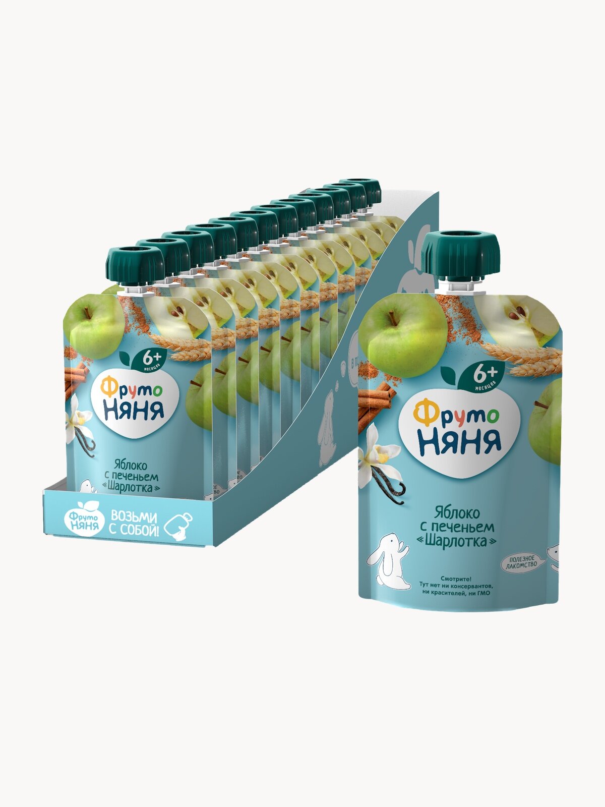 Спайка Пюре с печеньем ФрутоНяня яблоко - шарлотка, 90г (12 шт)