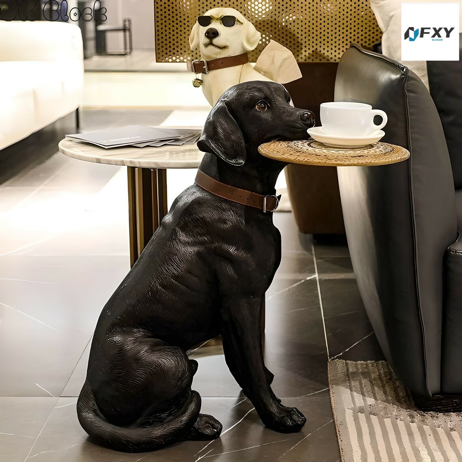 Эксклюзивная статуэтка черного лабрадора 68x69 см выполнена из смолы с подносом