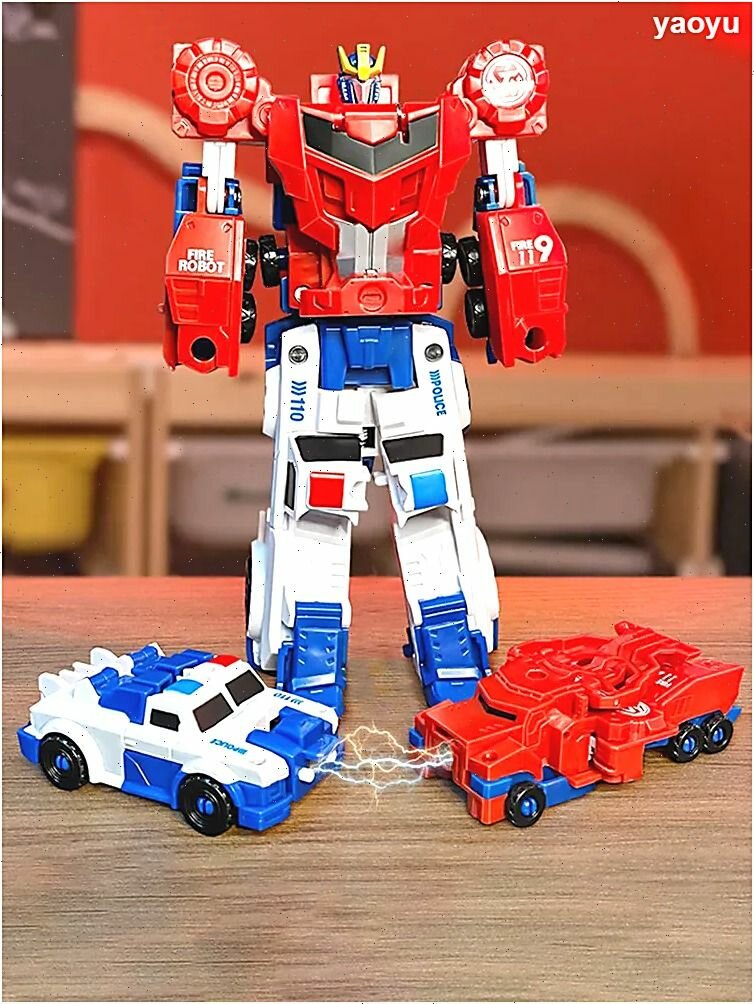 Роботы-трансформеры "Полицейская машина" и "Пожарная машина", пластик, интерактивные