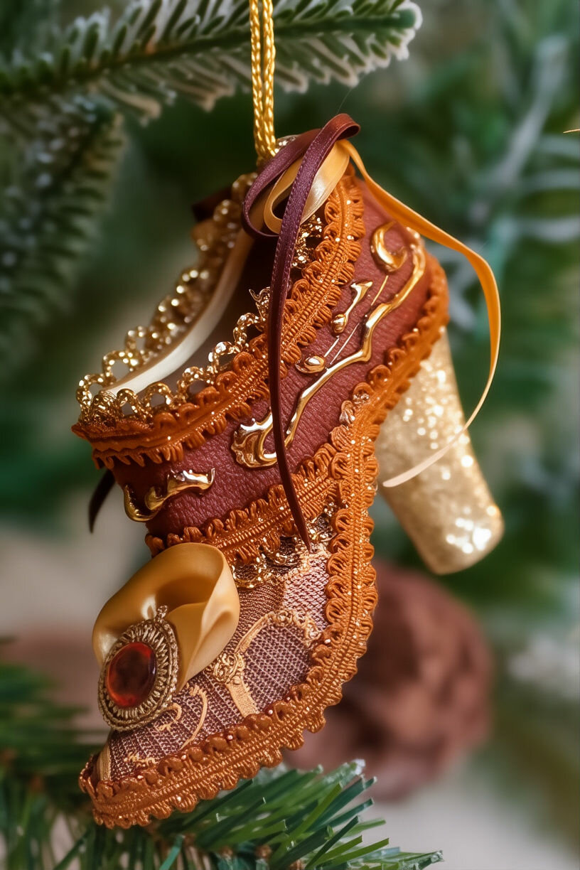 Ёлочная игрушка туфелька мадам дюбарри, полистоун, текстиль, пластик, медная, 9 см, Winter Deco 2007462