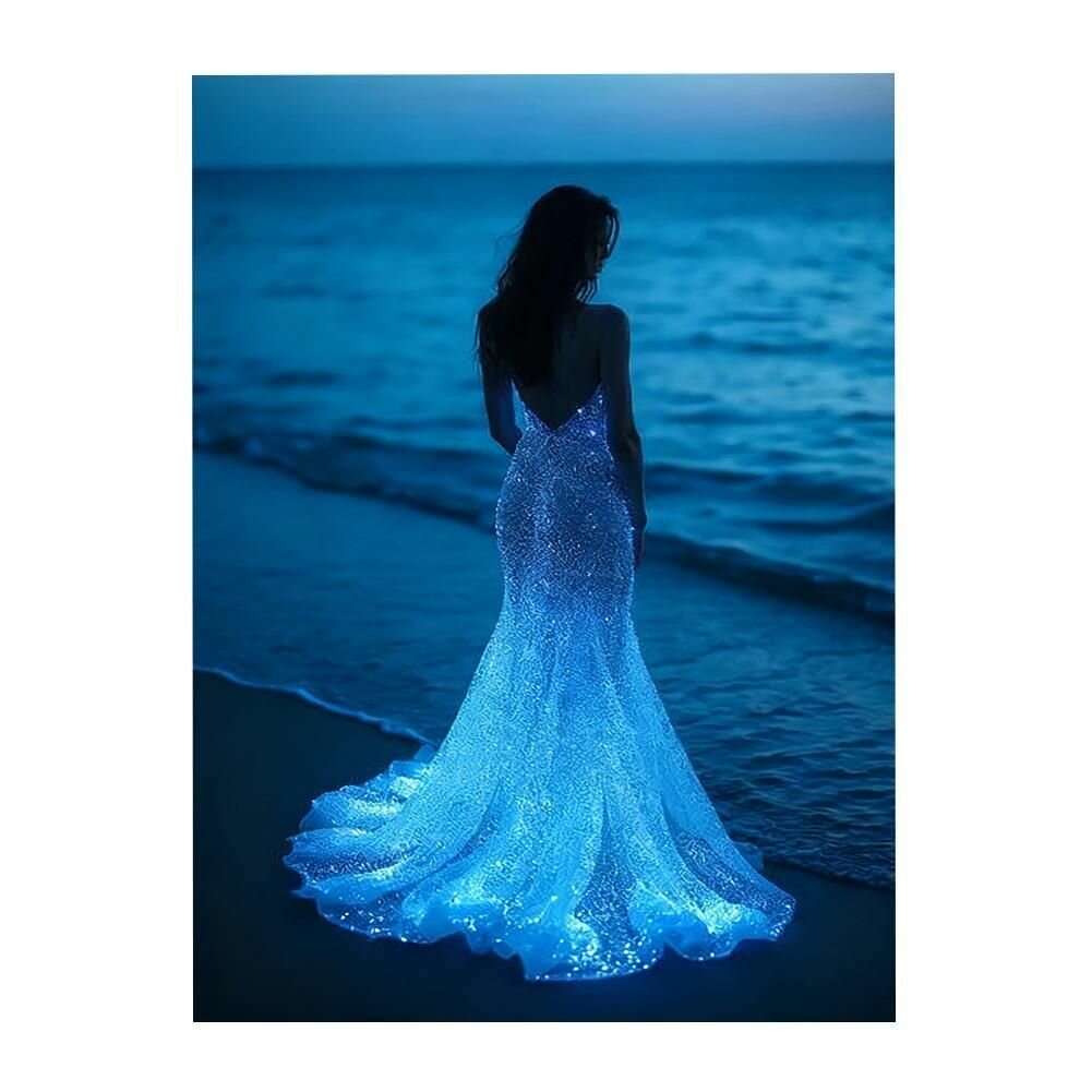 Алмазная мозаика большая картина "Пляжный лунный свет" 50х40 см со светящимся в темноте стразами и 5Д элементами