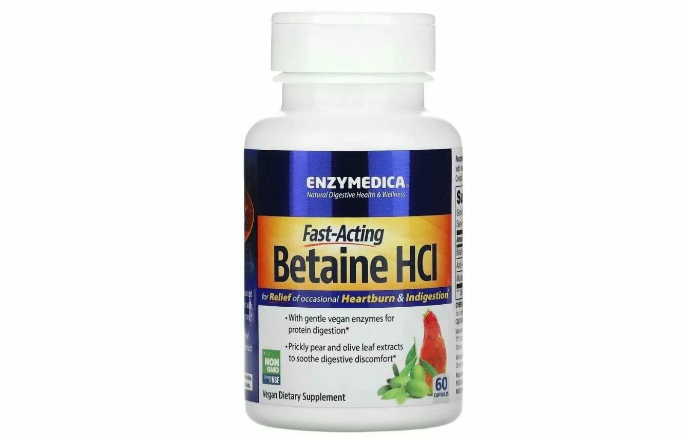 Enzymedica, Betaine HCI, Быстродействующий Бетаин гидрохлорид, 60 капсул