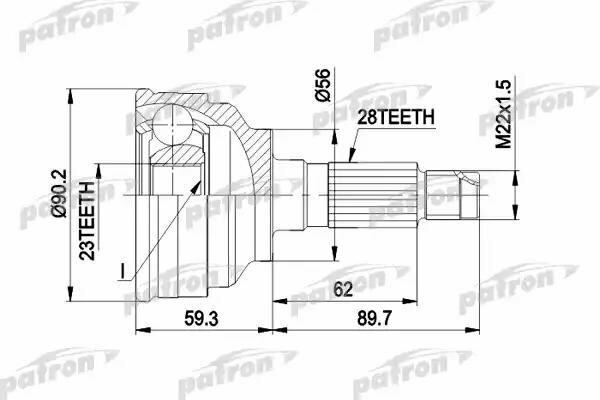 ШРУС наружный к-кт 28x56x23 MAZDA: 626 без ABS 91-97 PATRON PCV1268