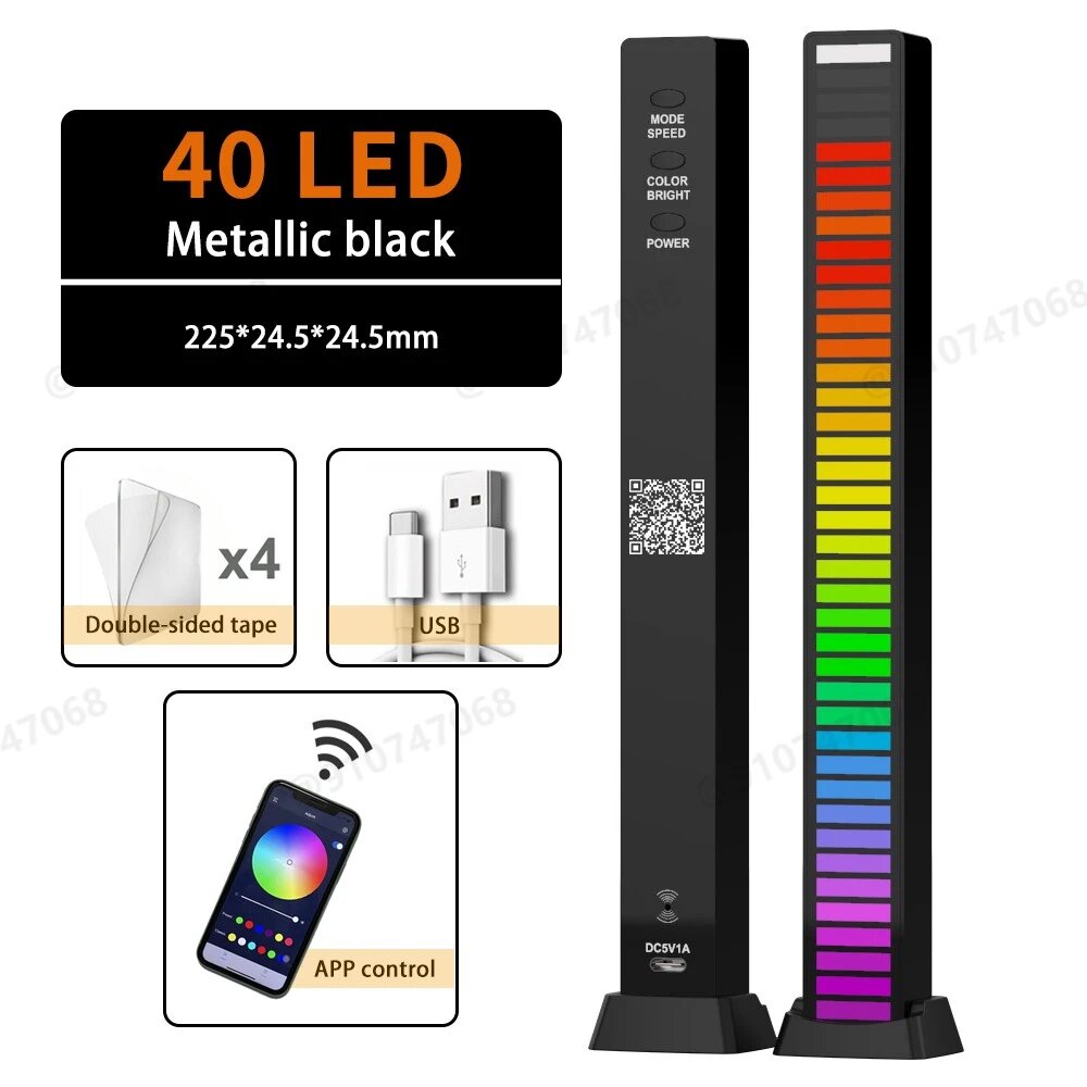 RGB LED лента со звуковым управлением XunShiNi Черный, 40 LED-Black-APP, 2 pcs (USB)