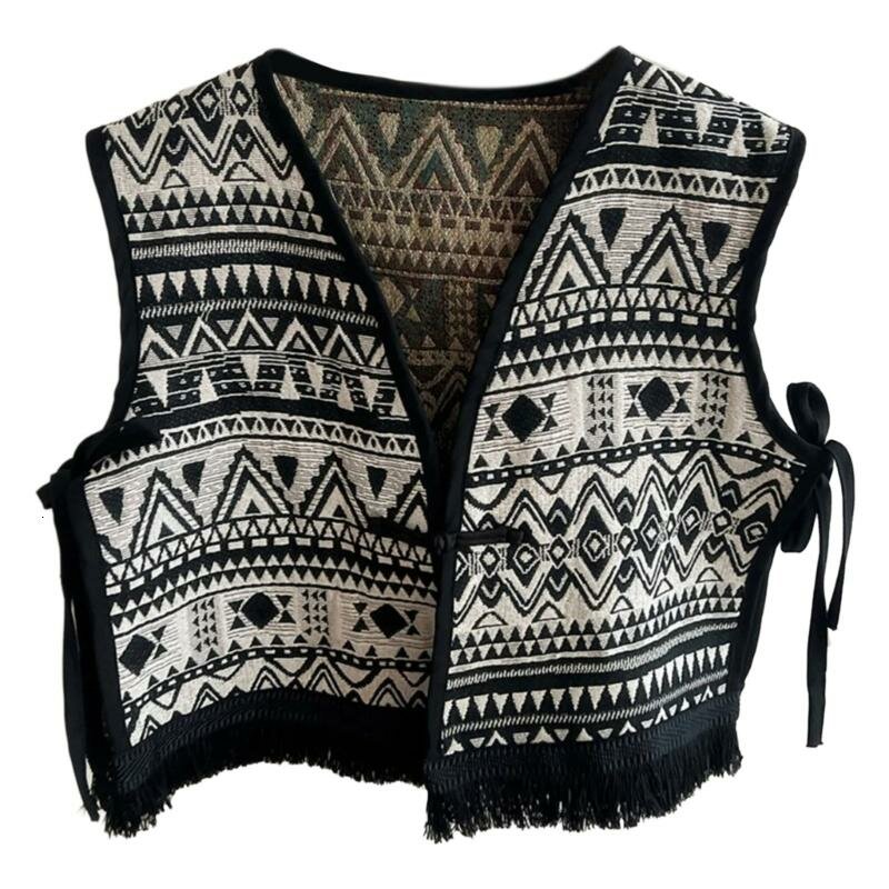 Этнический жилет с цветочным узором, волновод черного цвета и
