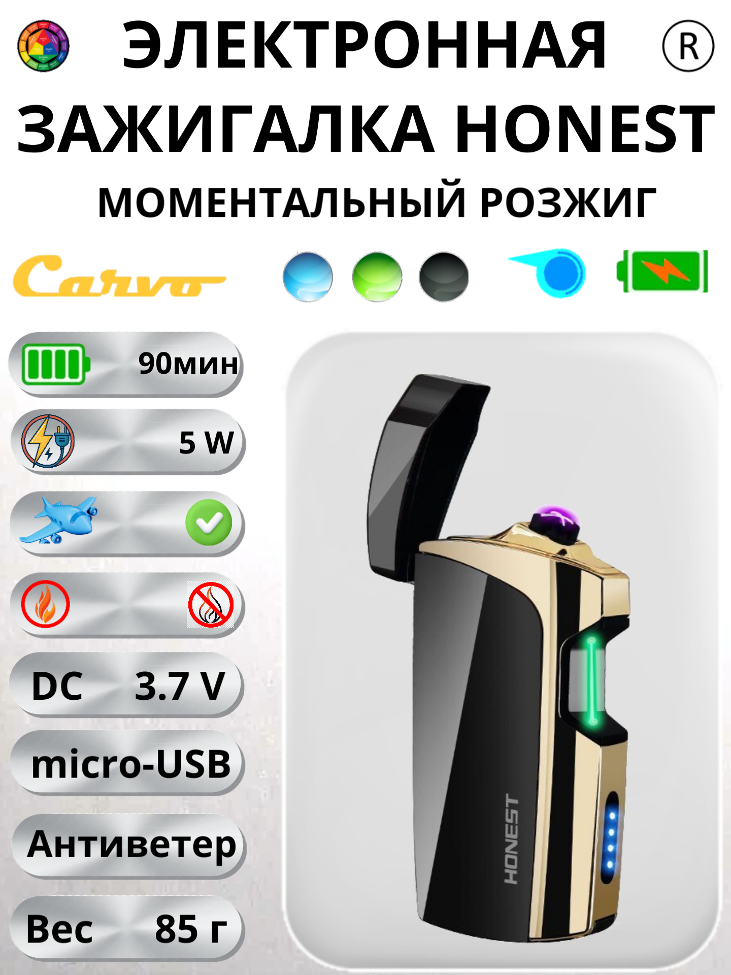 Электроимпульсная средства для розжига с двойной дугой и USB-зарядкой, ветрозащитный темно серый "Пустой"