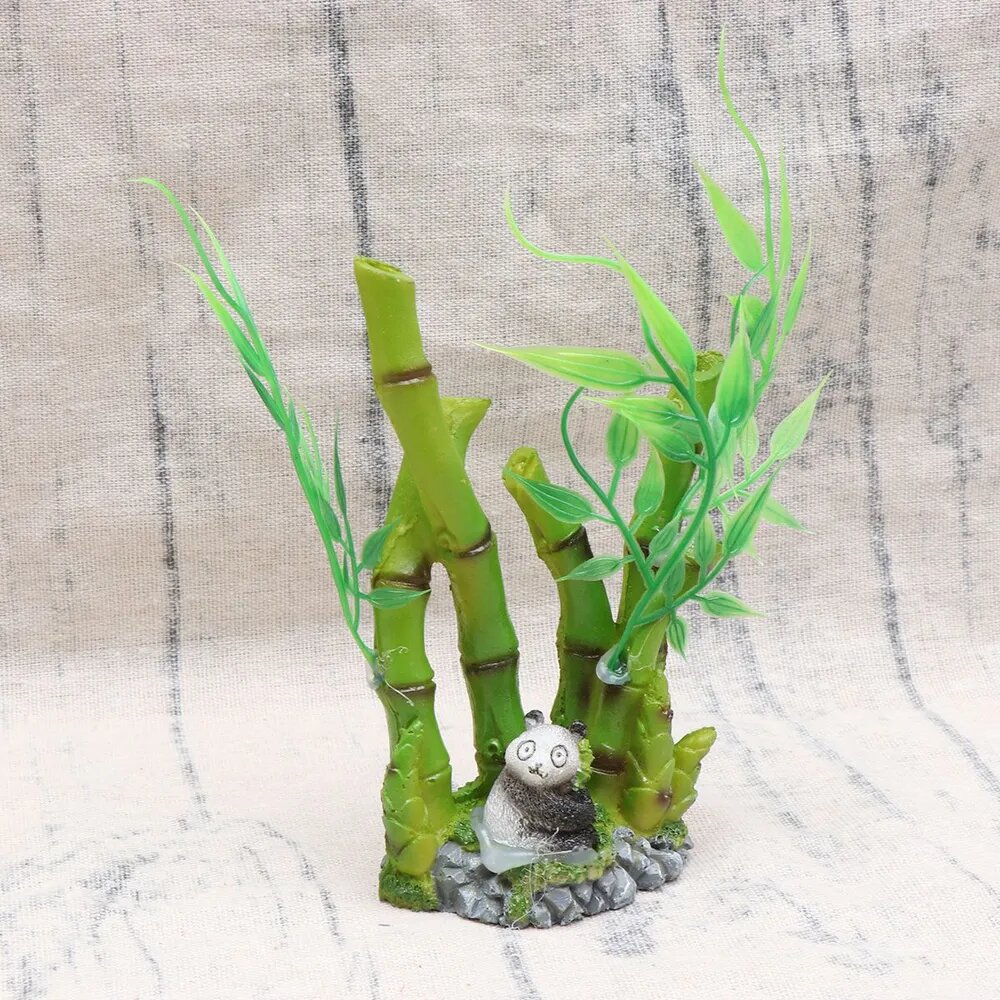 Искусственное украшение в форме леса бамбука с изображением панды зеленое для террариума
