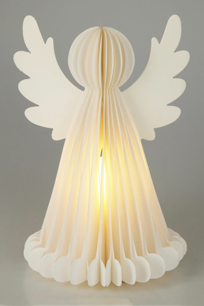 Светящаяся фигурка нежный ангел, бумага, белый, 6 тёплых белых LED-огней, 28 см, таймер, батарейки, Koopman International AX5351460