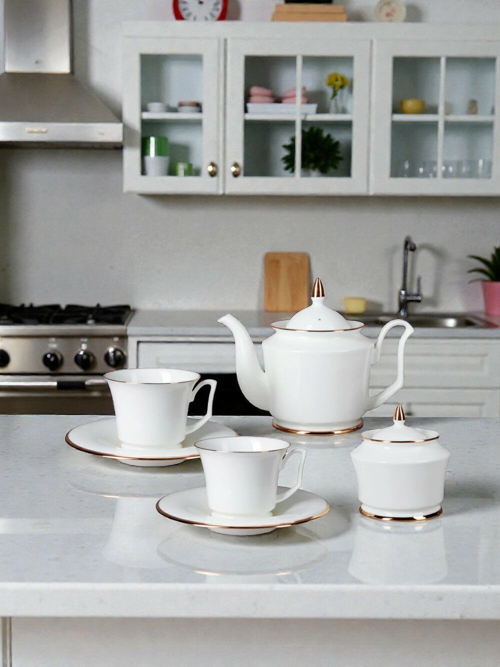 Сервиз чайный " Золотая лента " форма Юлия 6 персон, 14 предметов, Императорский фарфоровый завод