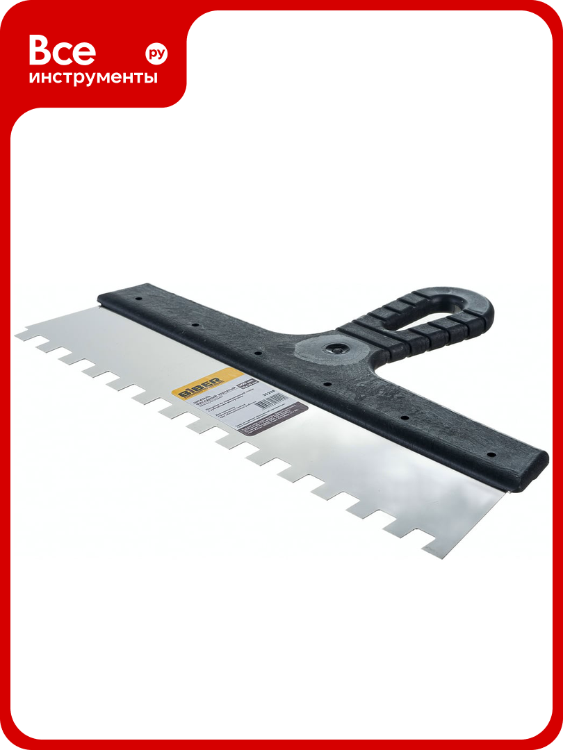 Фасадный зубчатый шпатель (300 мм, нержавеющая сталь, 10 мм) Biber 35238 тов-169789
