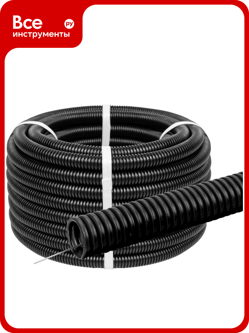 Гофра для кабеля TDM ELECTRIC ПНД 32мм с зондом 25 метров легкая 350H черная SQ0413-2504