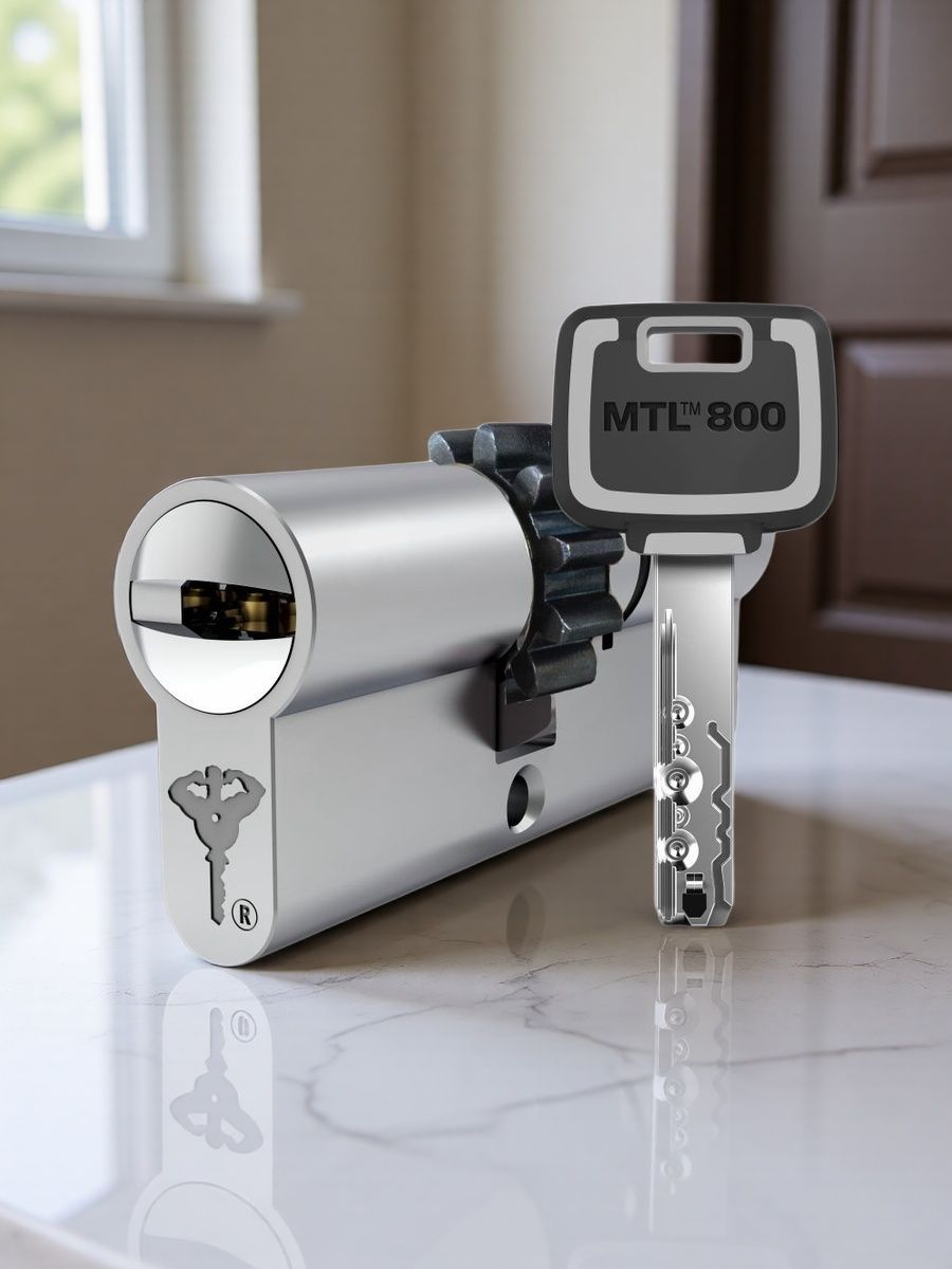 Цилиндр дверной Mul-T-Lock MTL800 (86мм 41Верт.*45) ключ-вертушка, золото, с шестеренкой
