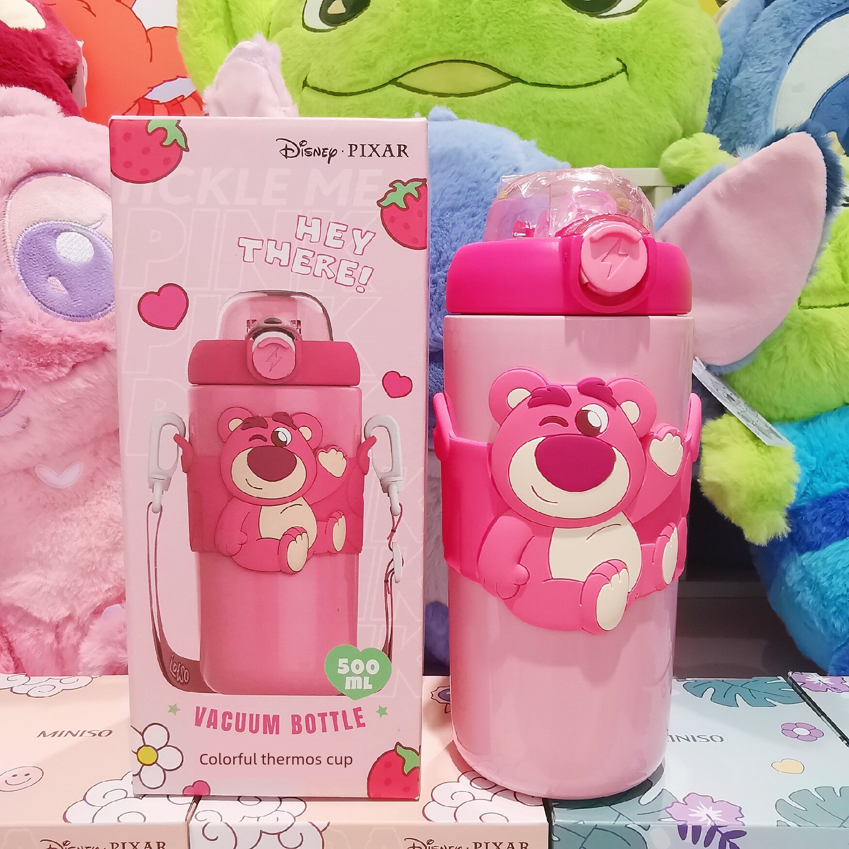 Термокружка MINISO Disney Furry Season Colorful Insulated Cup Strawberry Bear Stitch Mickey 500 мл Термос Disney Furry