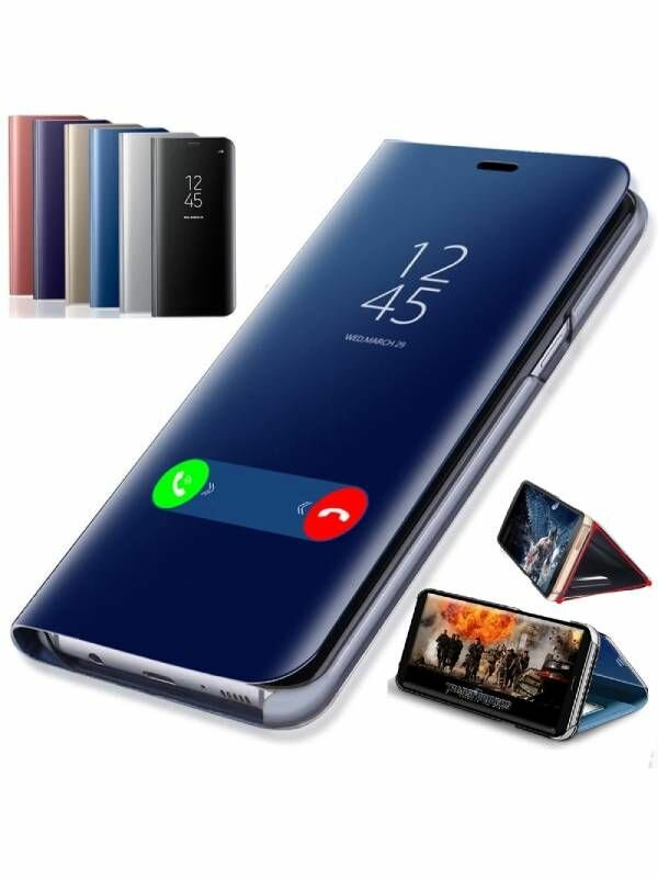 Чехол умный зеркальный для Huawei Honor X9C 5G Прозрачный складной с защитной стойкой видео Анти-ударный гибкий, Темно-синий