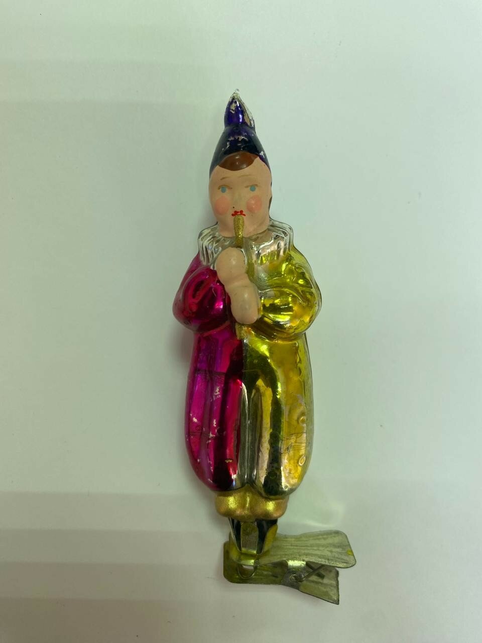 Игрушка на елку Клоун с дудочкой 9см Винтаж из СССР