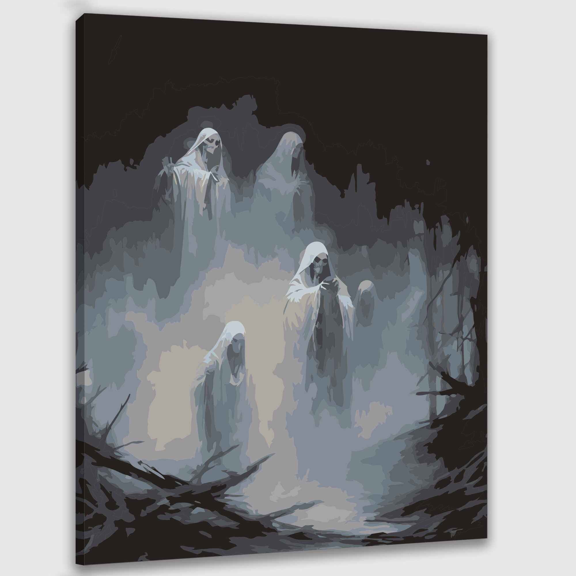 Картина по номерам 40x50 см, картина маслом, призрачные фигуры, заброшенное кладбище, полупрозрачные формы