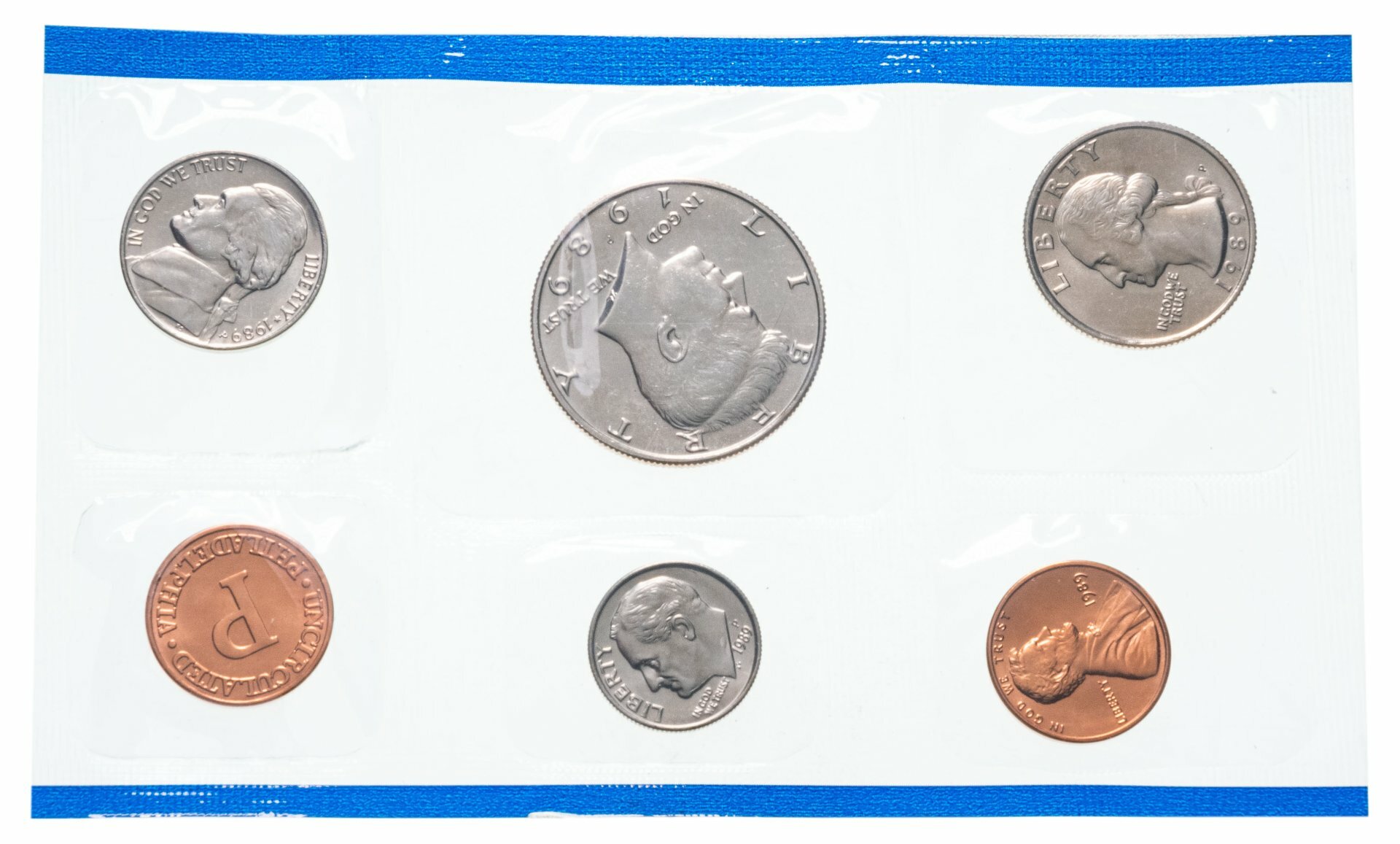 США набор из 5 монет и жетона 1989, монетный двор P - Филадельфия, Другой, в сохранности UNC