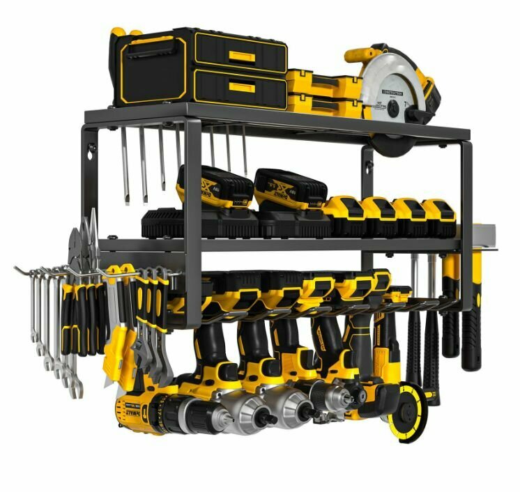 Держатель электроинструмента и стеллаж для хранения в гараже, тяжелый металлический держатель для инструментов с батарейным отсеком , 21x67x32 CM