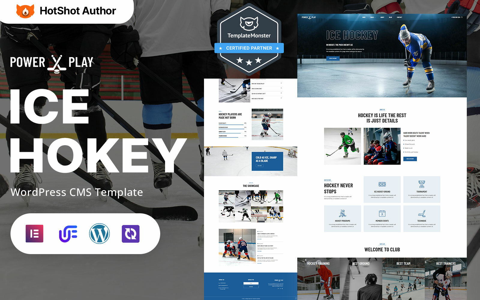 Подарочный сертификат на Шаблон для сайта Вордпресс с демоконтентом Power Play - Ice Hockey Club And Training WordPress Elementor Theme WordPress Theme
