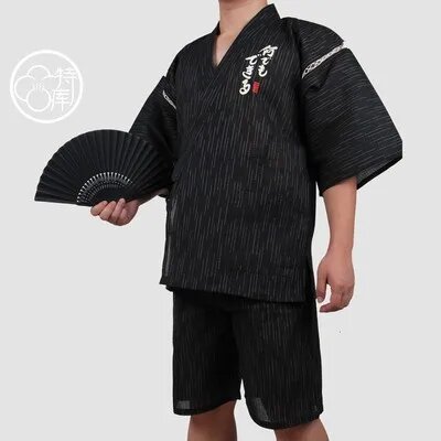 Мужские хлопковые кимоно Jinbei Черный, М, B-02