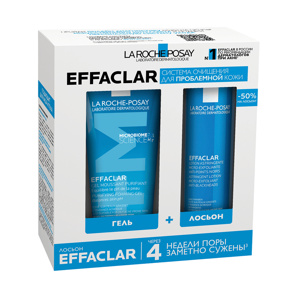 La Roche-Posay Effaclar Набор жирная и проблемная кожа Гель очищающий 200 мл+Лосьон для сужения пор 200 мл 1 уп