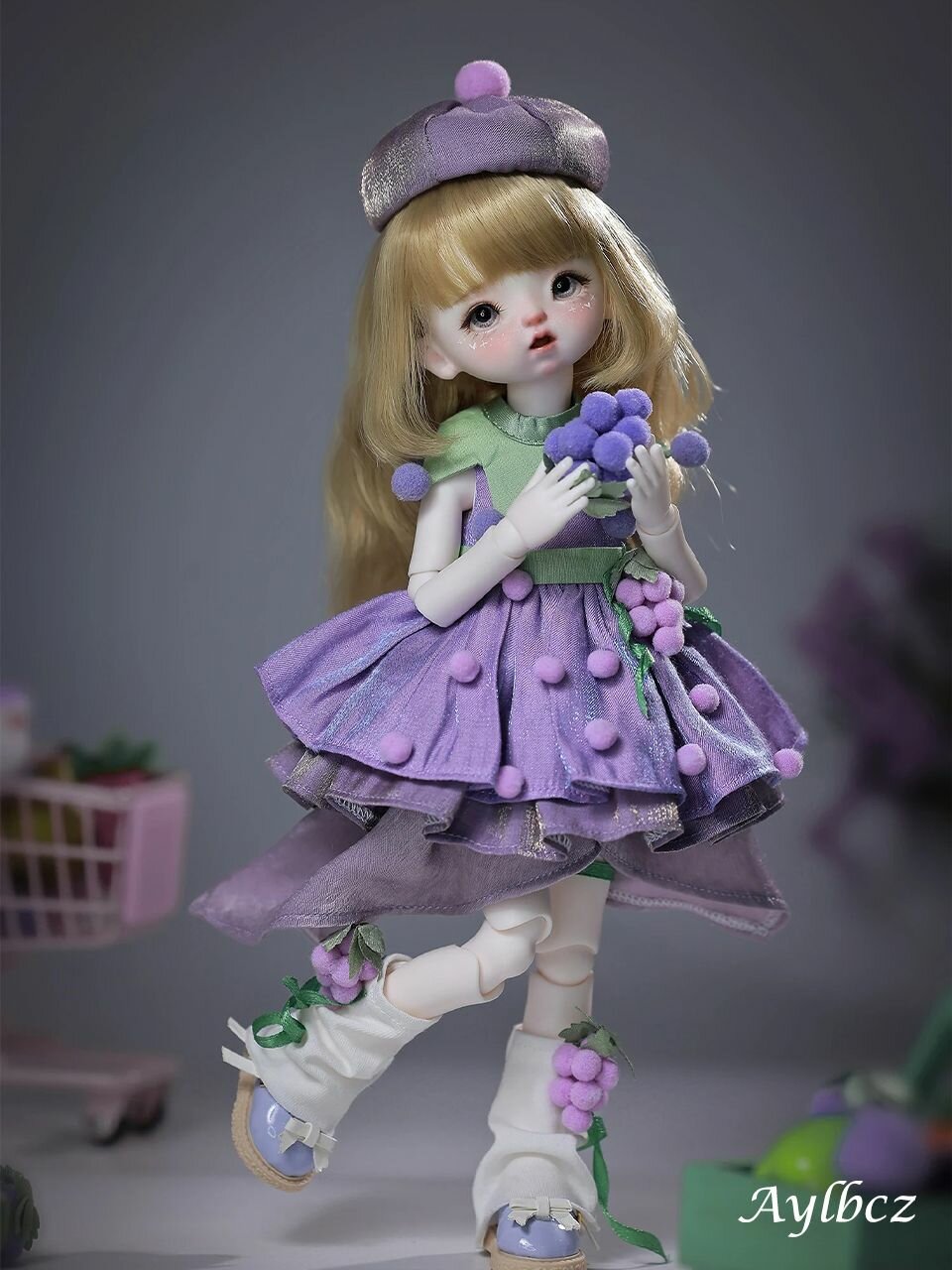 Qiqi 1/6 Bjd кукла, Принцесса с фиолетовым виноградом на лице, Милая Лолита в корейском стиле, Полный комплект