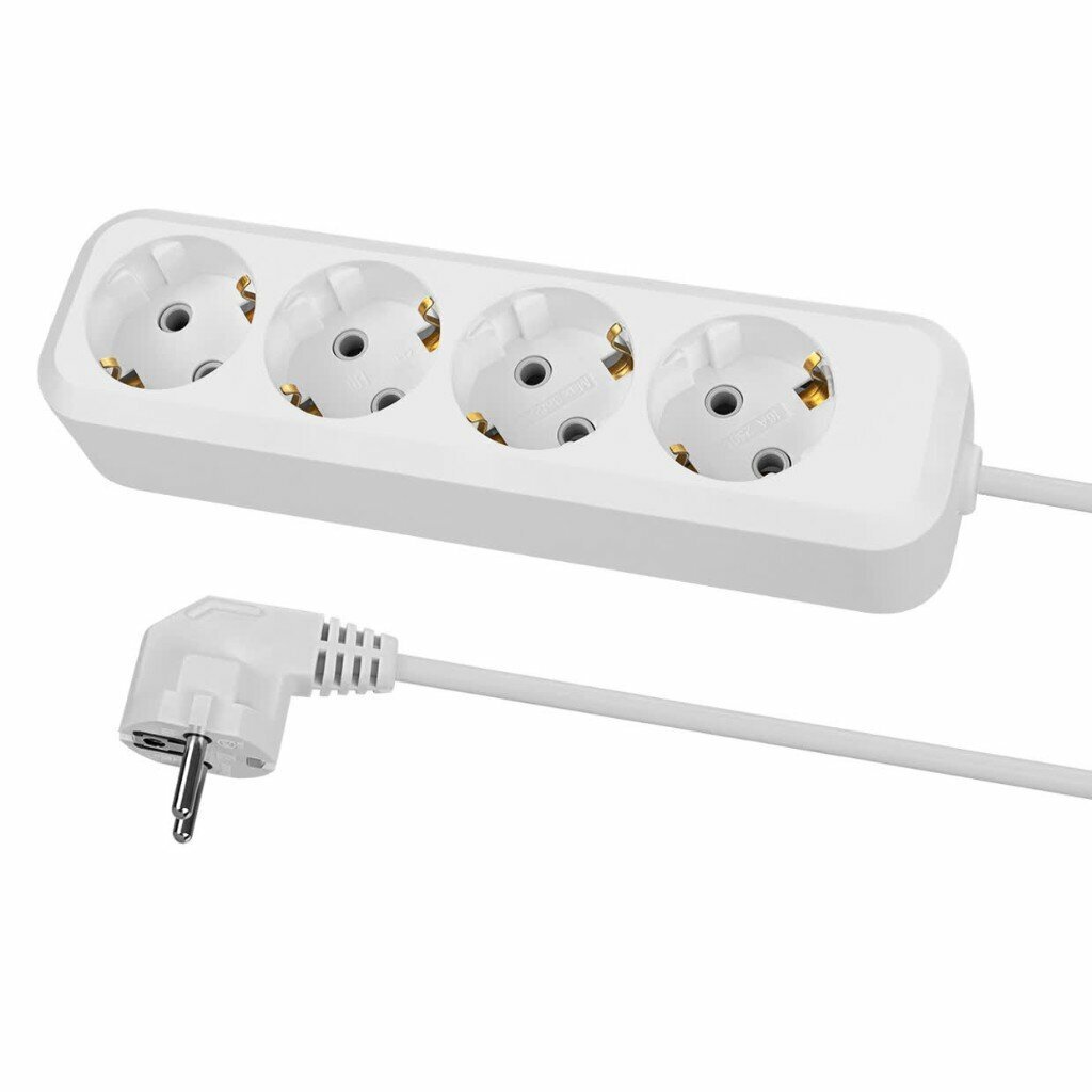 Удлинитель 4 гнезда, 1.5 м, с заземлением, 16 А, 3680 Вт, белый, TDM Electric, Народный, SQ1303-1405