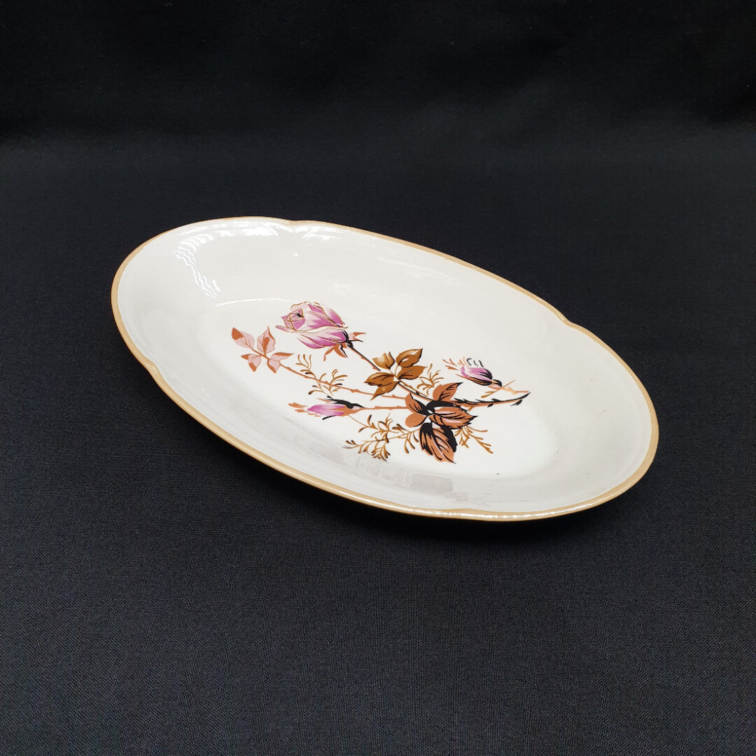 Селедочница, Городницкий ФЗ, фаянс, деколь, длина 26.5 см, Винтаж, СССР