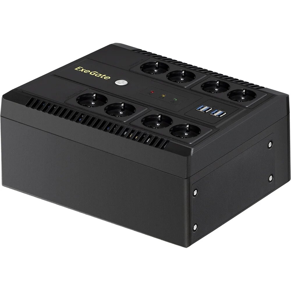 ИБП ExeGate NEO NNB-600. LED. AVR.8SH. CH 600VA/360W, LED, AVR, 8 Schuko, 4 USB-порта для зарядки, Black 293853