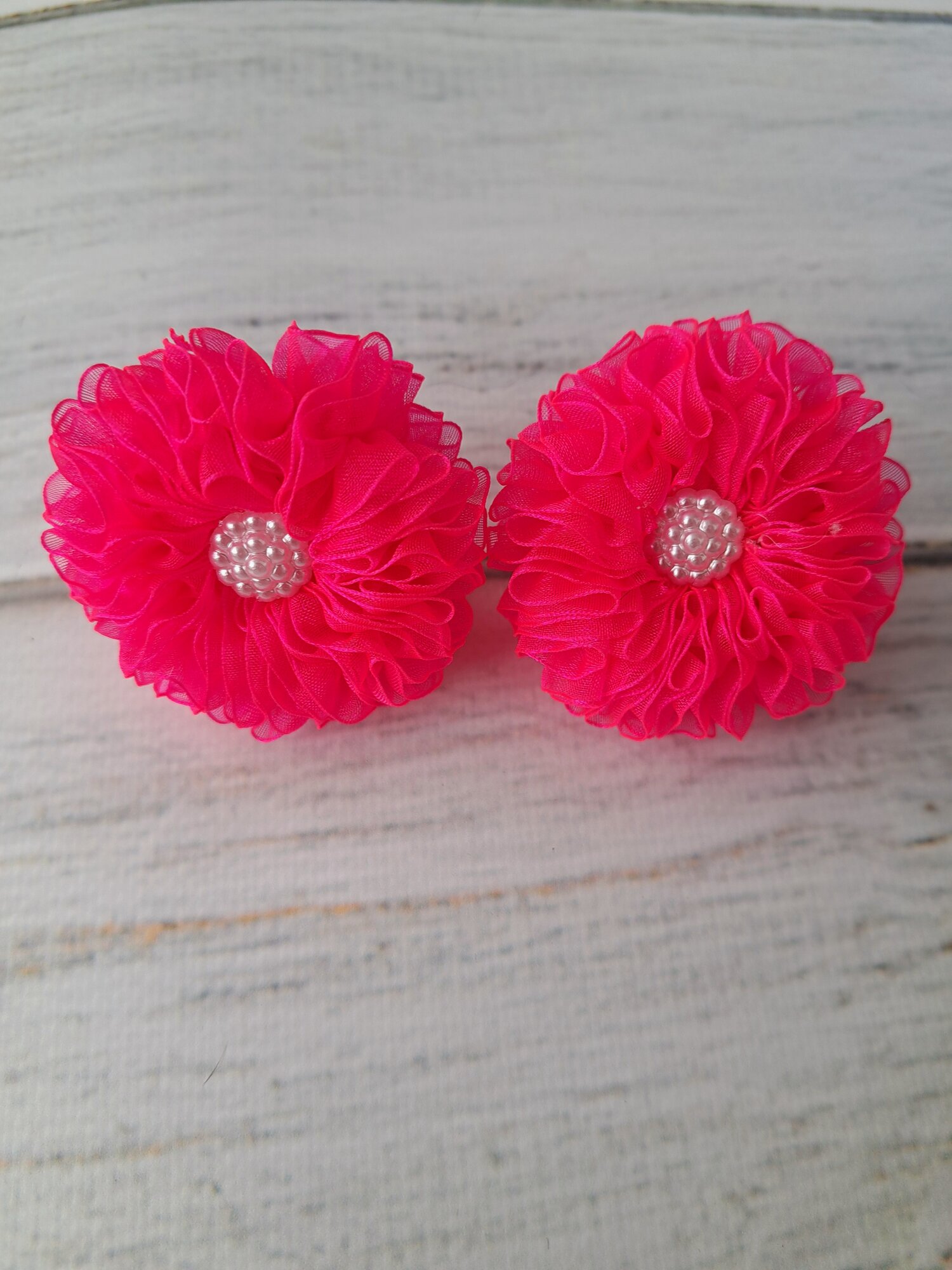 Бантики для девочек из органзы, розовые, ручная работа, 5,5 см, 2 шт.