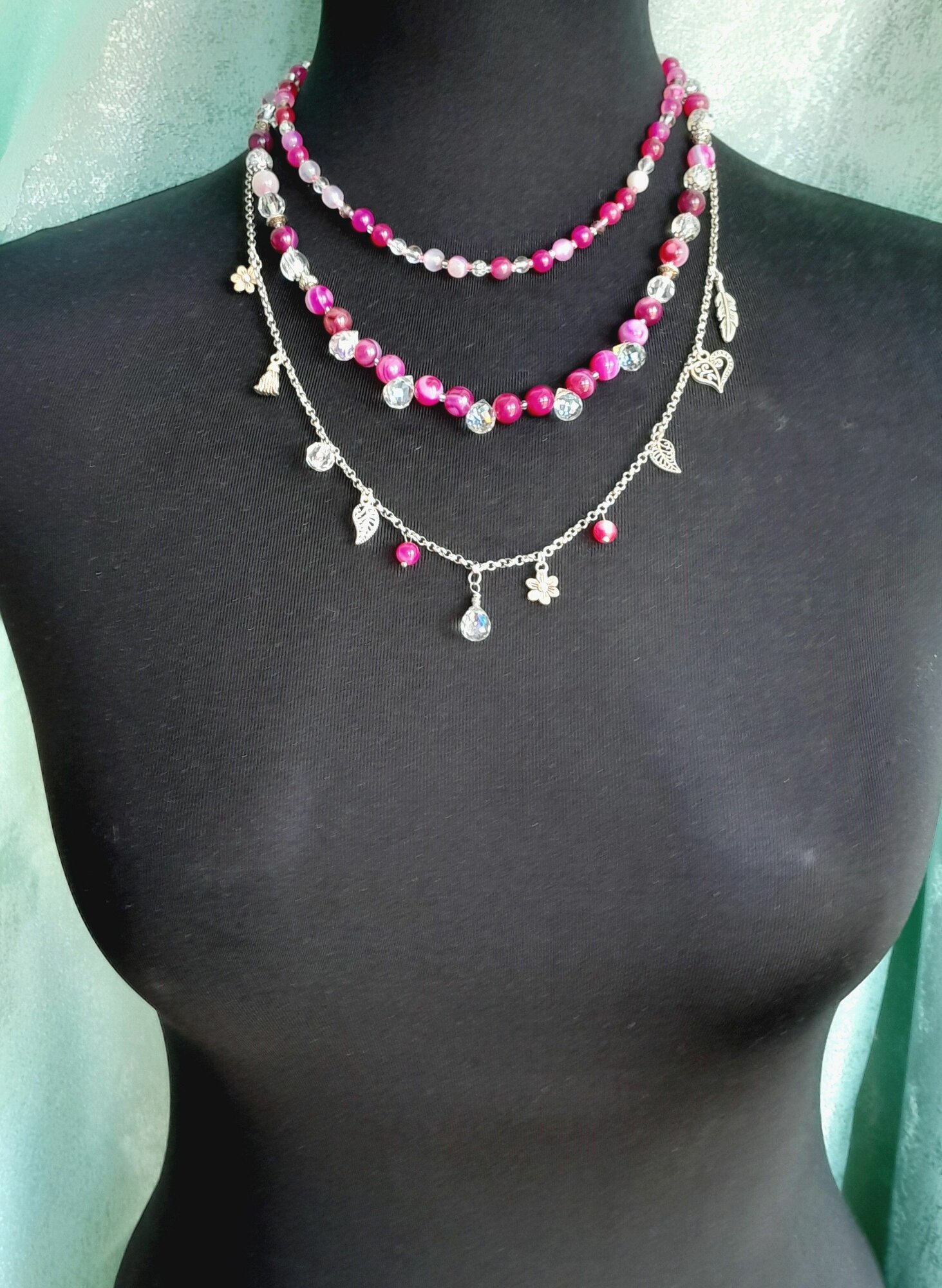 Колье, хрусталь, стекло, агат