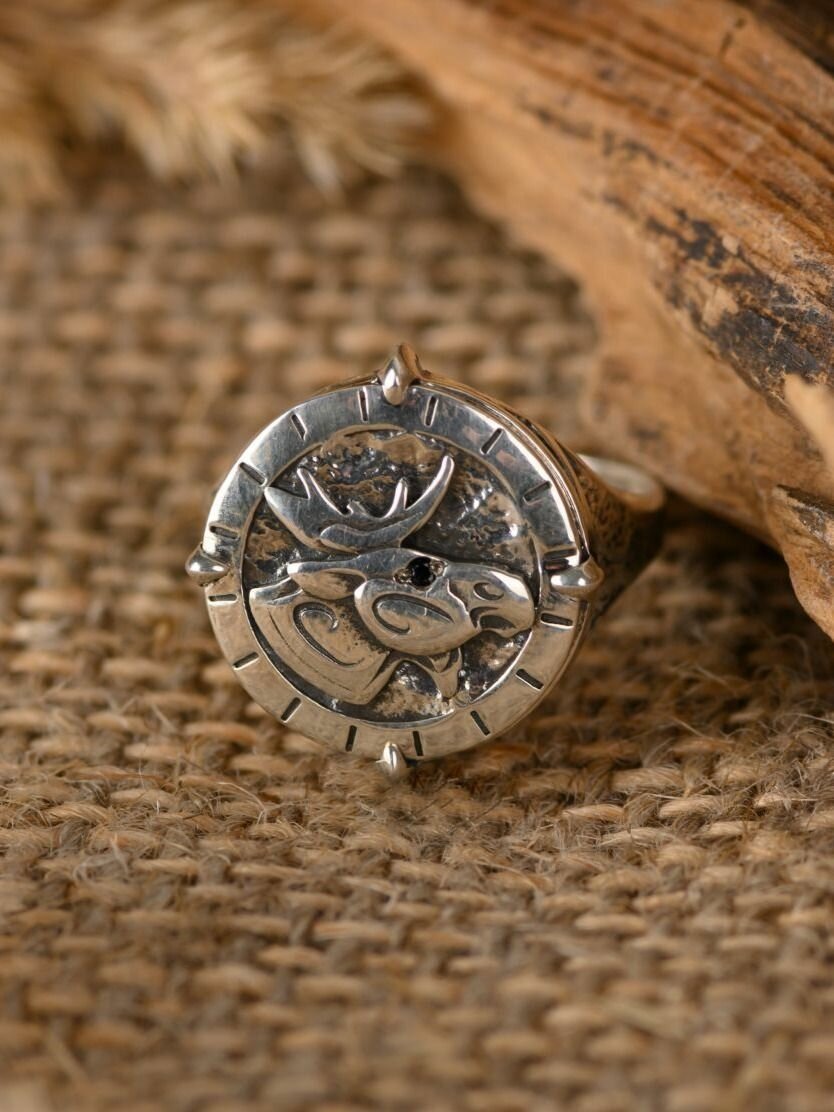 Перстень, серебро, 925 проба, чернение, сапфир