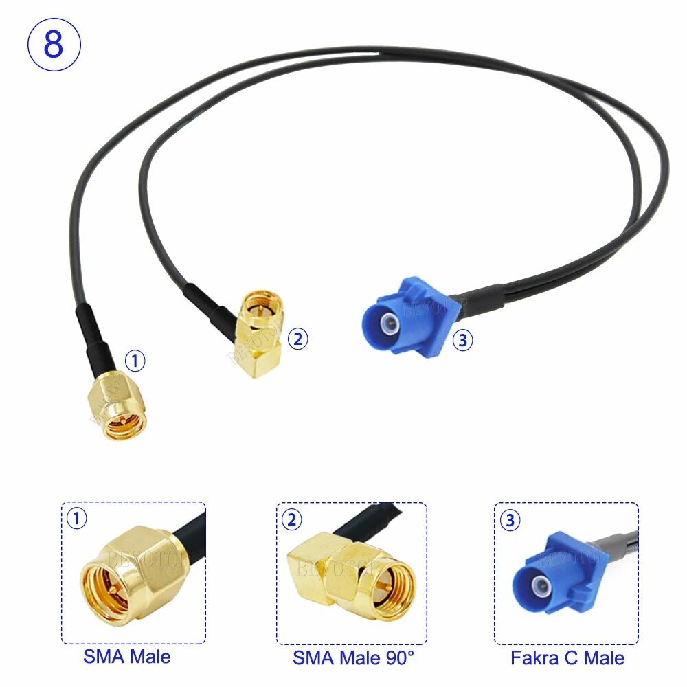 BEVOTOP BT1786-RG174 разветвитель Fakra C на SMA 2M, 1CM to 1SMAM 1M90