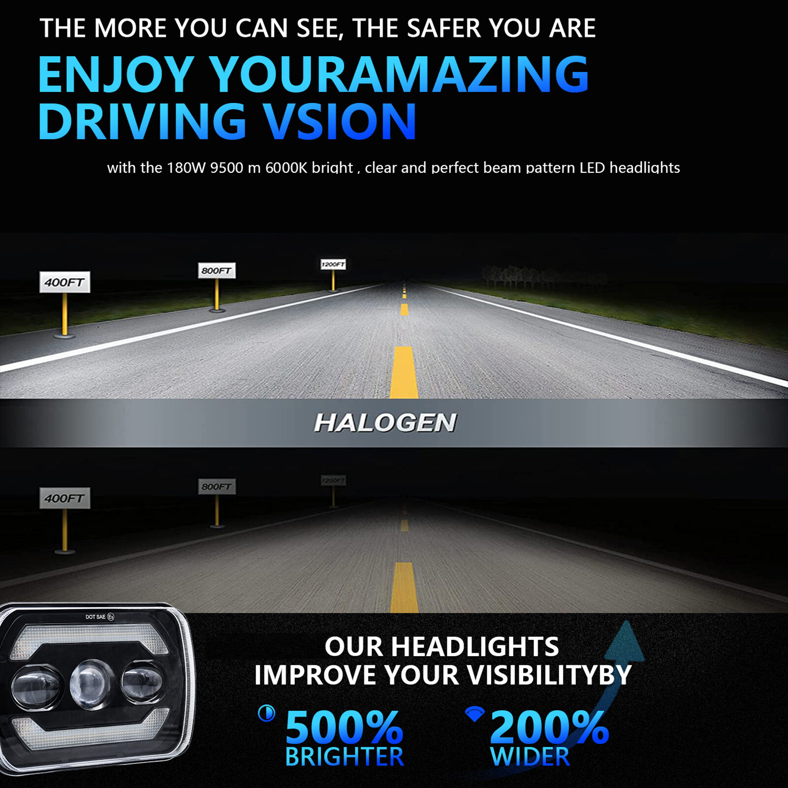 2 шт. 7-дюймовые светодиодные фары одобрены 7x6 5x7-дюймовые светодиодные фары с белым дальним/ближним светом DRL янтарный указатель поворота 7-дюймовая квадратная фара 6000K 180W IP67 водонепроницаемая