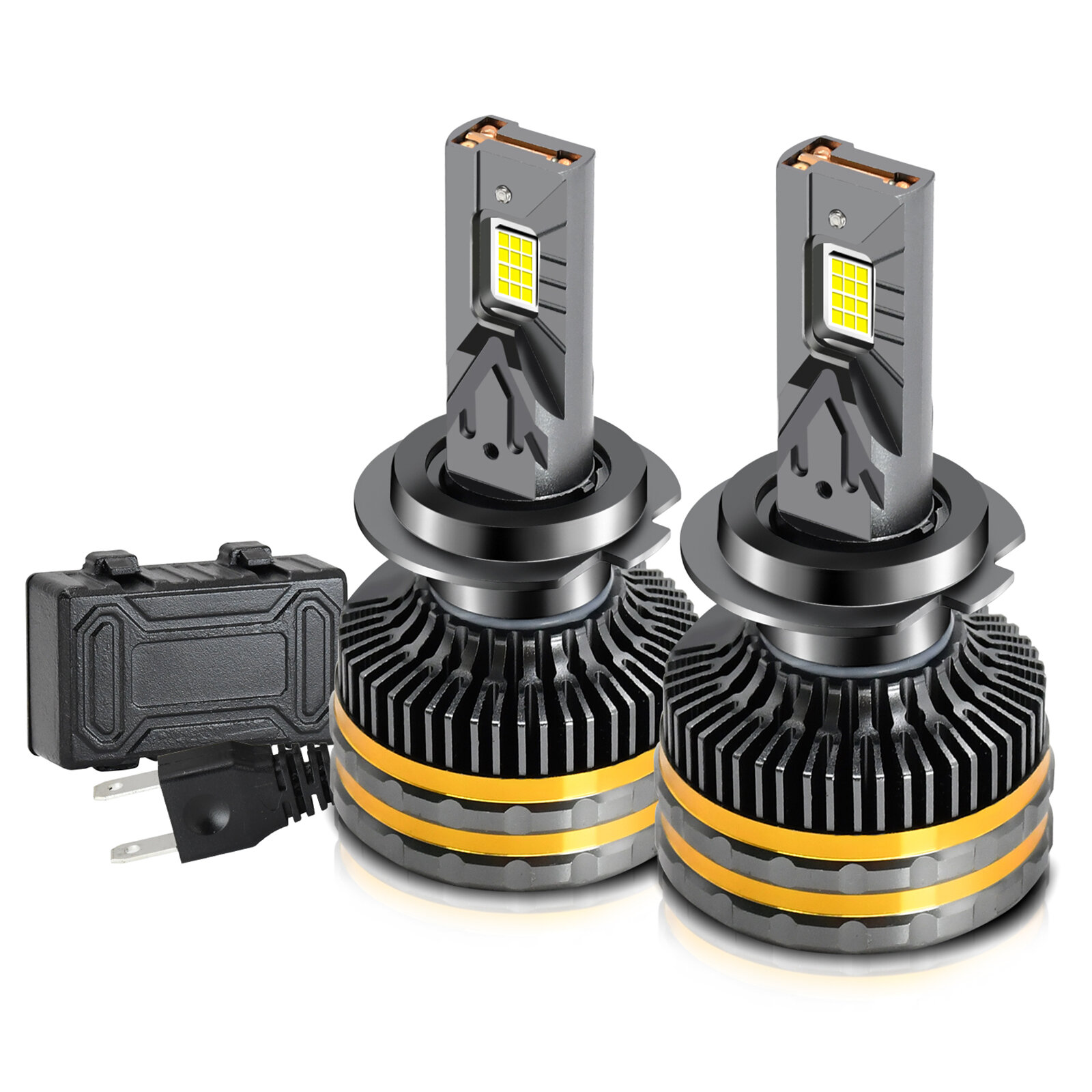 Лампы светодиодные для фар H7 IP68 Водонепроницаемые 6000K 200W 20000LM, 12PCS 8860-55mil Chips, Материал: Фиолетовый медь+Авиационный алюминиевый сплав, Цвет: Серый+Черный, 2 Шт.