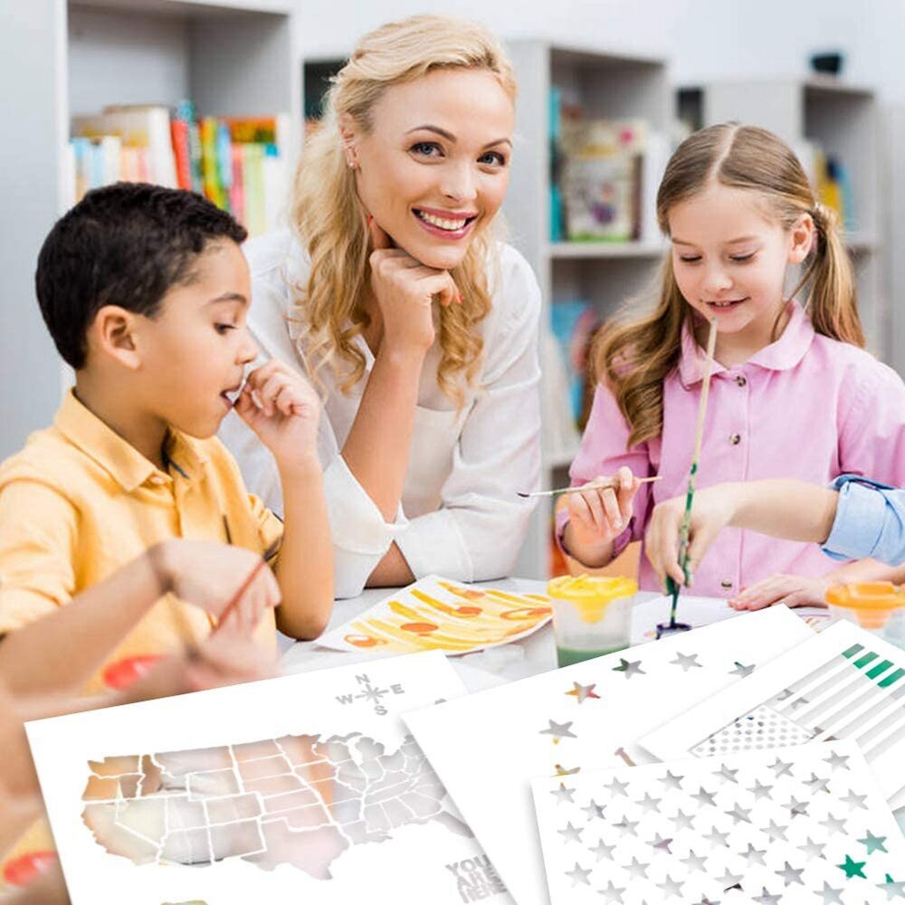 7шт пластиковый трафарет шаблон США 50 звездные карты флаги звезды трафареты для стекла и настенного искусства граффити рисунок живопись