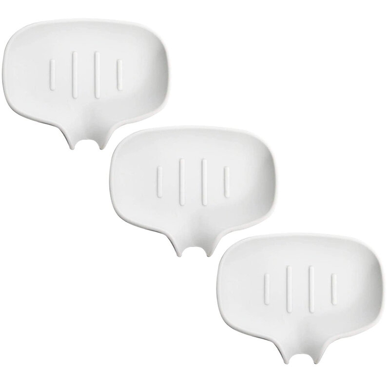 Силиконовая мыльница и мыльница для ванной комнаты со сливным отверстием для кухонного/столешничного мыла 3 шт (белая)