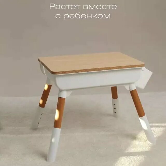 Комплект детской мебели, угловой, стол и стул из массива дуба и пластика, белый