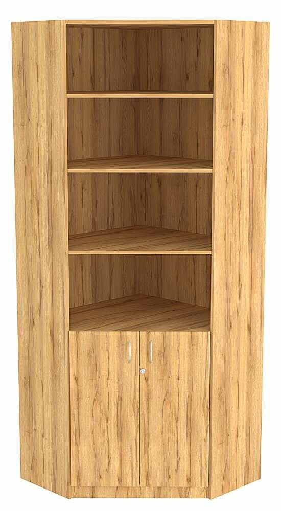 Высокий стеллаж угловой из ДСП серии Эконом Н-2400 мм №5-4 (торец 400 мм) с дверцами 810 мм, Дуб Золотистый