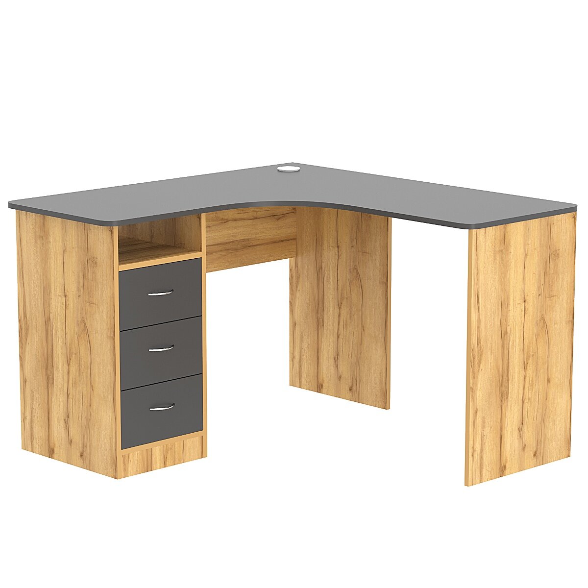 Стол угловой с ящиками СУ-01-Л (левосторонний), Дуб Золотистый и Темно-Серый
