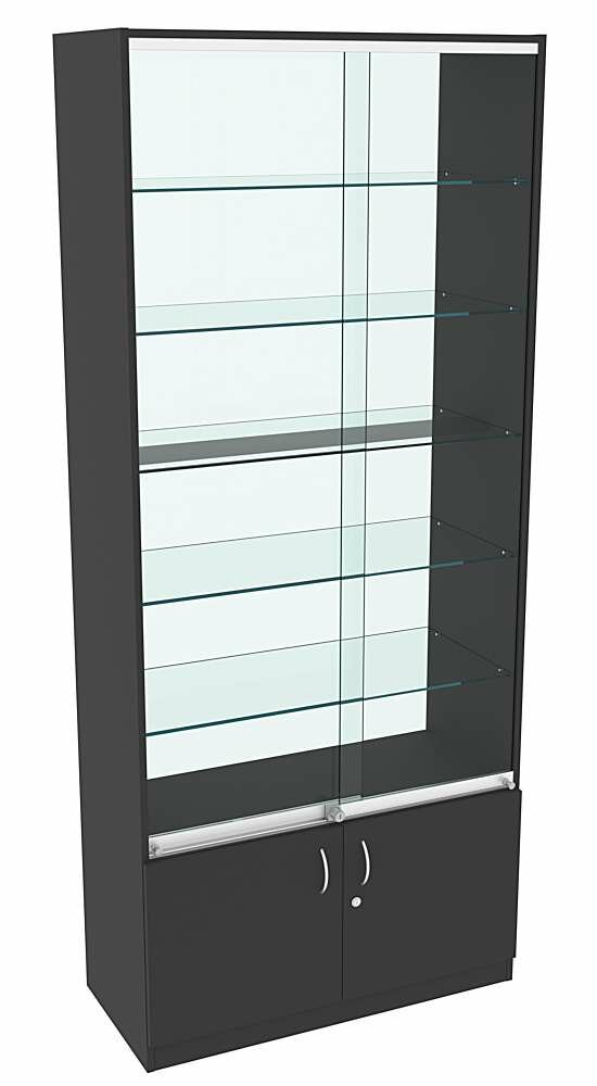 Витрина сэсп-z №1-400 (З/C - Стекло) со стеклянными полками и шторками, Черный