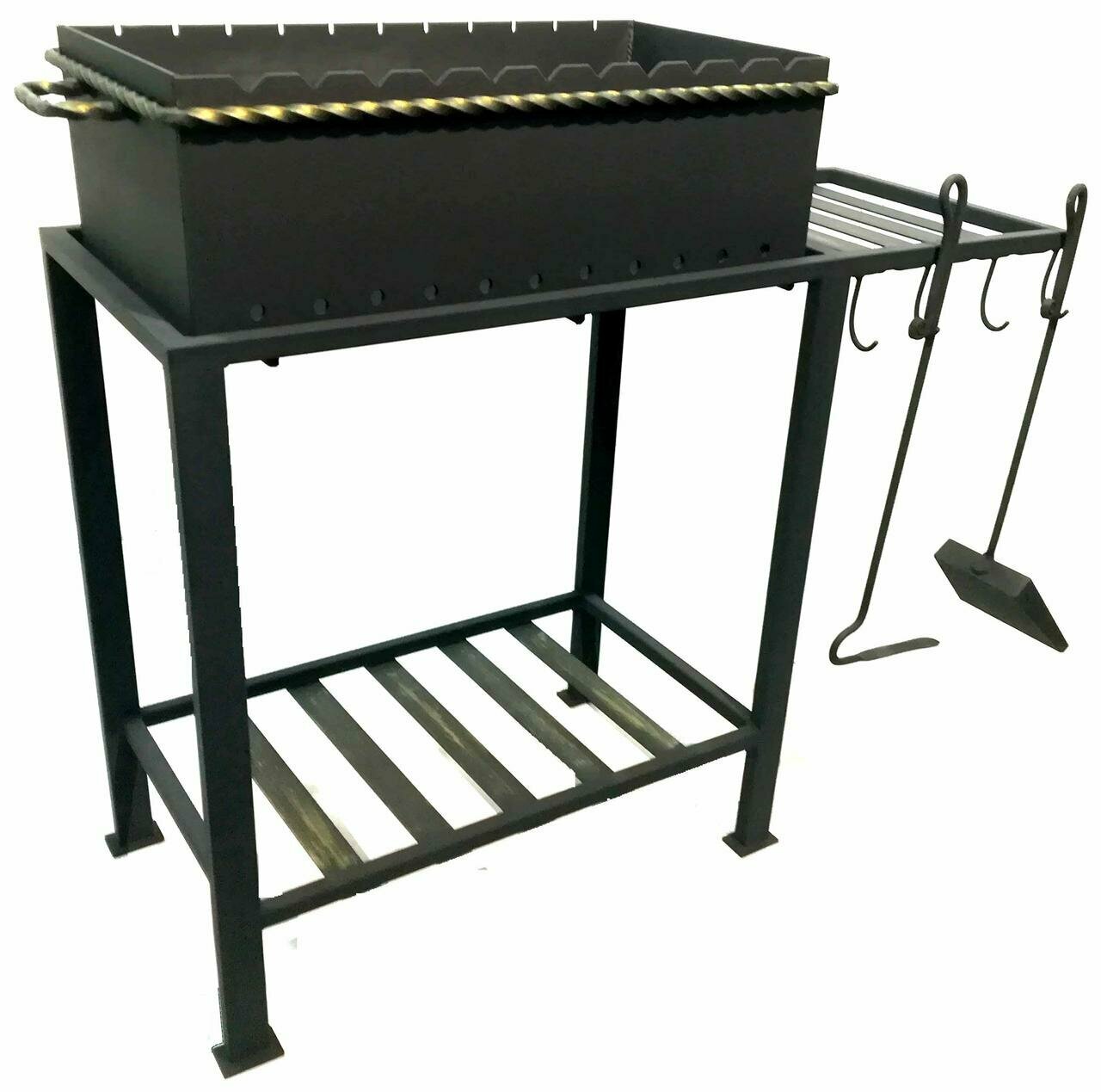 Мангал классический с дровницей и столиком, 3 мм, для дачи и дома, ручная работа "Стандарт" с ковкой