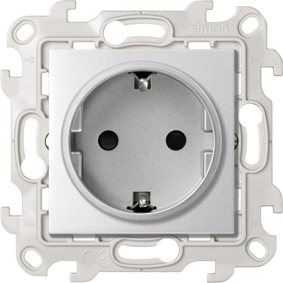 Simon 24 алюминий Розетка с заземлением и шторками Schuko 2Р+Е 16A ~ с системой PushGo Harmonie, 2420432-033