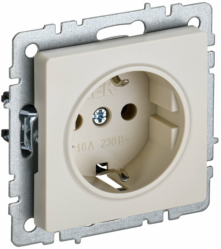 IEK BRITE Розетка с заземлением без з/ш 16А РС11-1-0-БрКр бежевая, BR-R11-16-K10