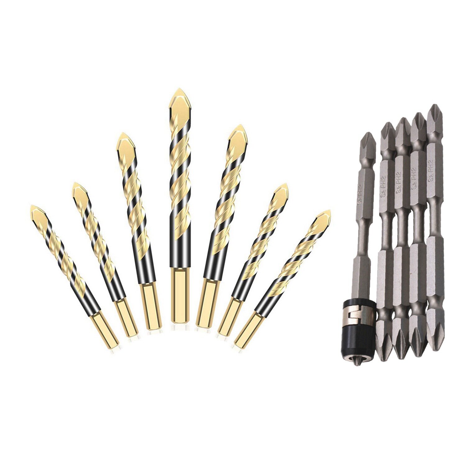 Набор из 5 бит S2 для отверток, 100 мм, крестообразная отвертка с мощным магнитом, стальная двухголовочная шестигранная головка, набор сверл из 7 предметов