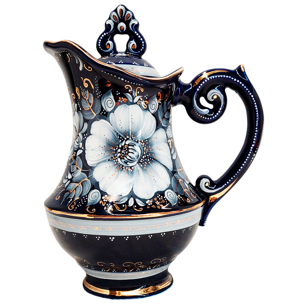 Фарфоровый кувшин ручной работы "Шарм", гжель в кобальте с золотом