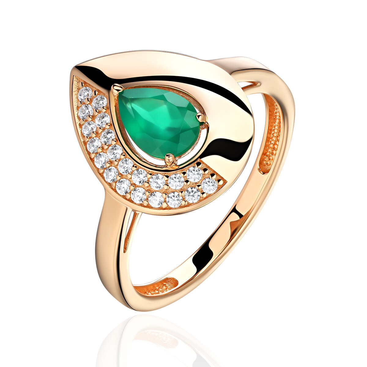 Кольцо, красное золото, 585 проба, фианит, агат