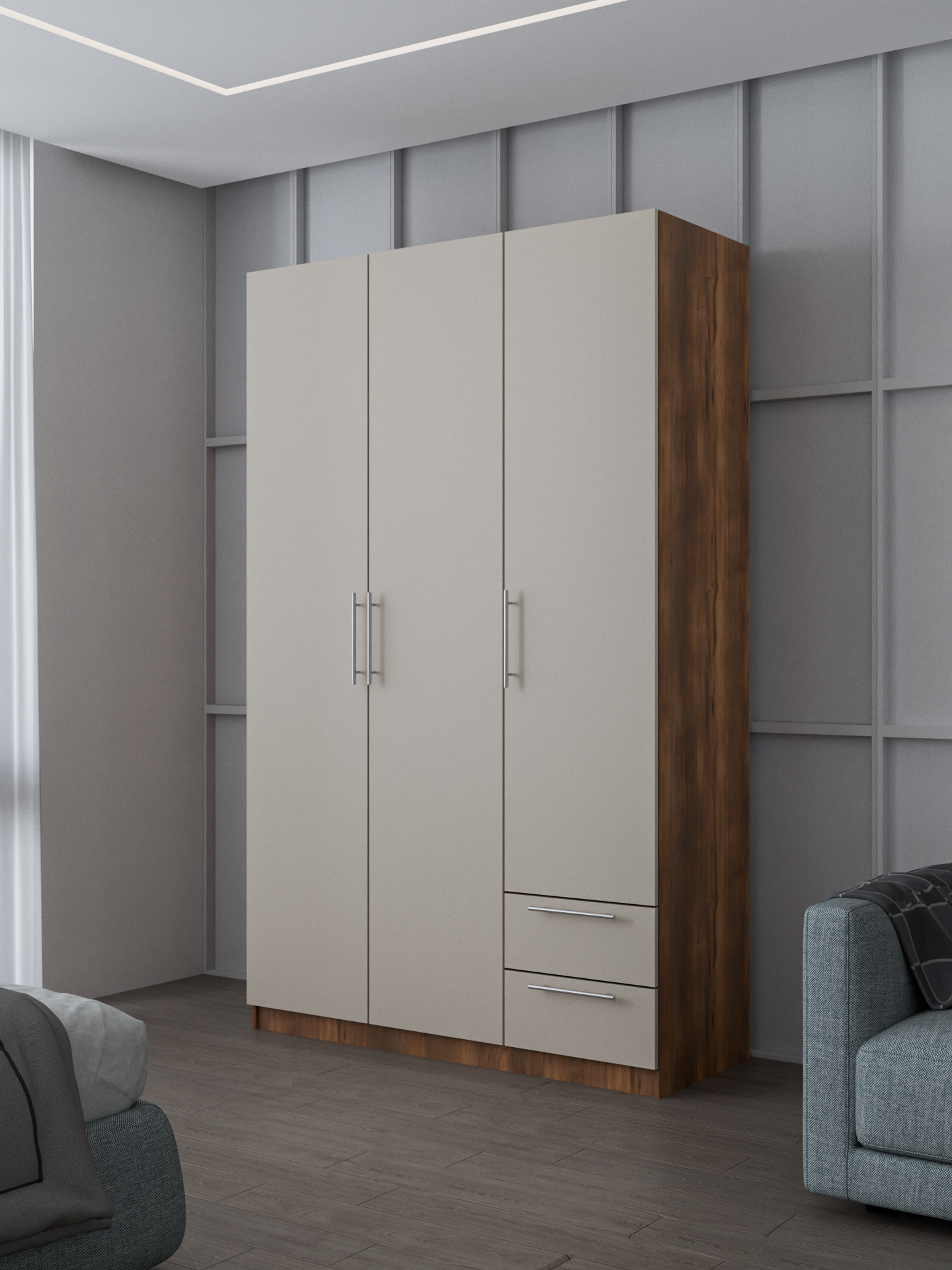 Шкаф распашной Луиджи с выдвижными ящиками | Корпус Дуб Барокко/Кашемир | Ручка рейлинг